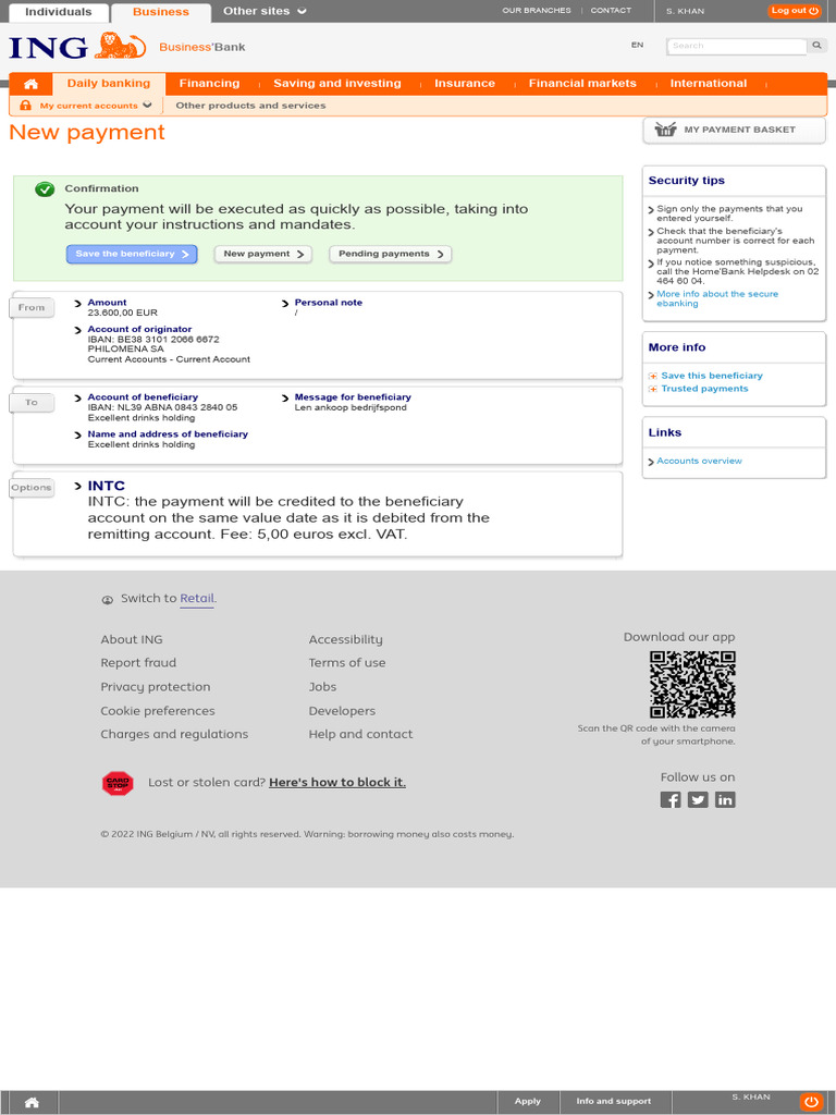 Business'Bank - New Payment - ING Belgium 5 | PDF | Transaction Account ...