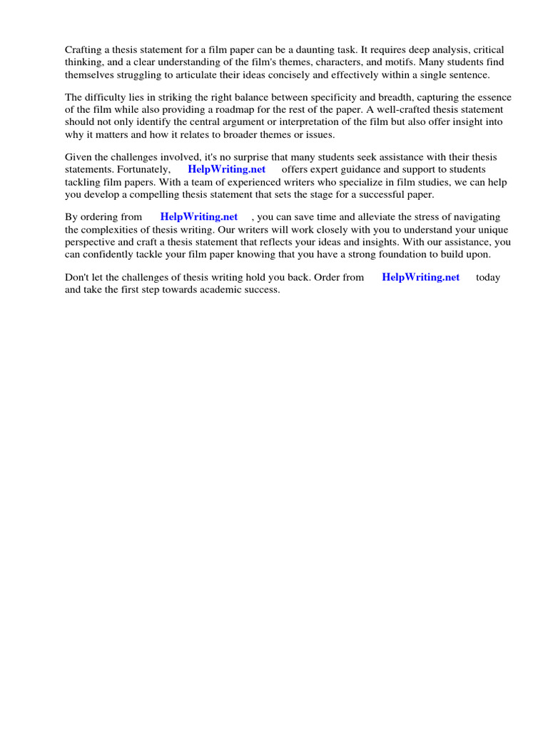 Thesis Statement For Film Paper | PDF | Essays | Thesis