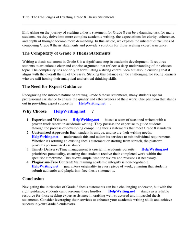 Grade 8 Thesis Statements | PDF | Essays | Thesis