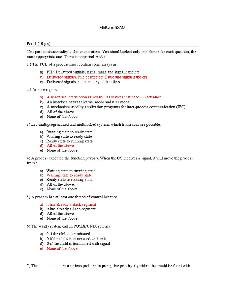 Midterm Exam Version 2 With MCQ Correction | PDF | Process (Computing) | Computer Architecture