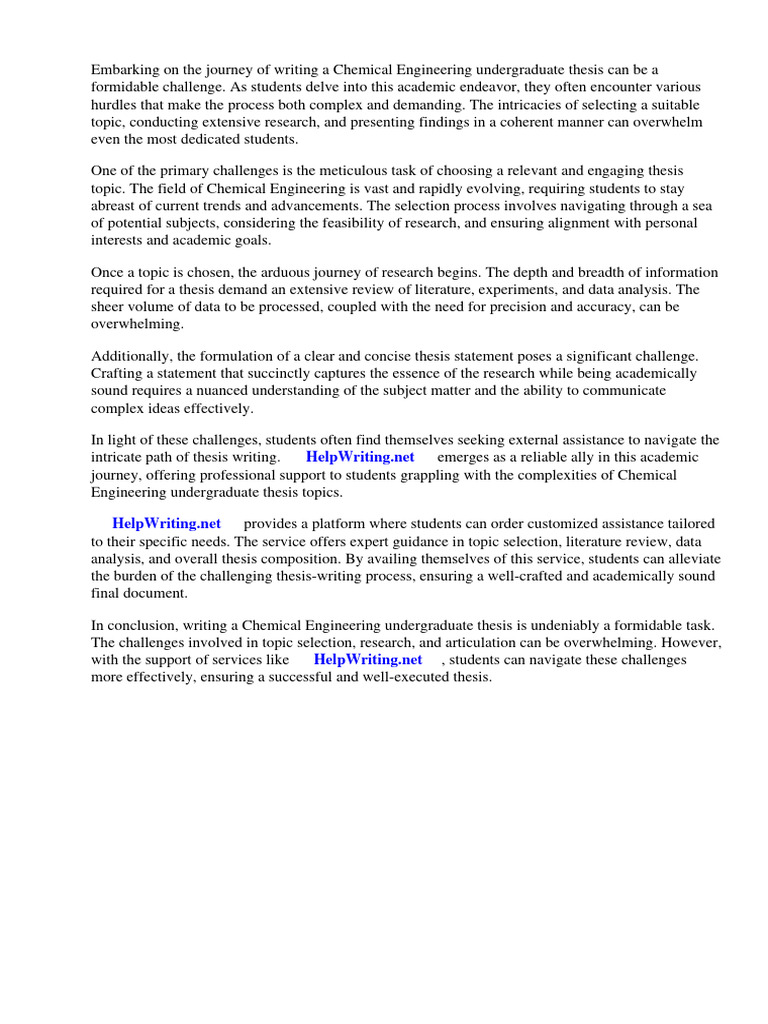 Chemical Engineering Undergraduate Thesis Topics | PDF | Chemical Bond ...