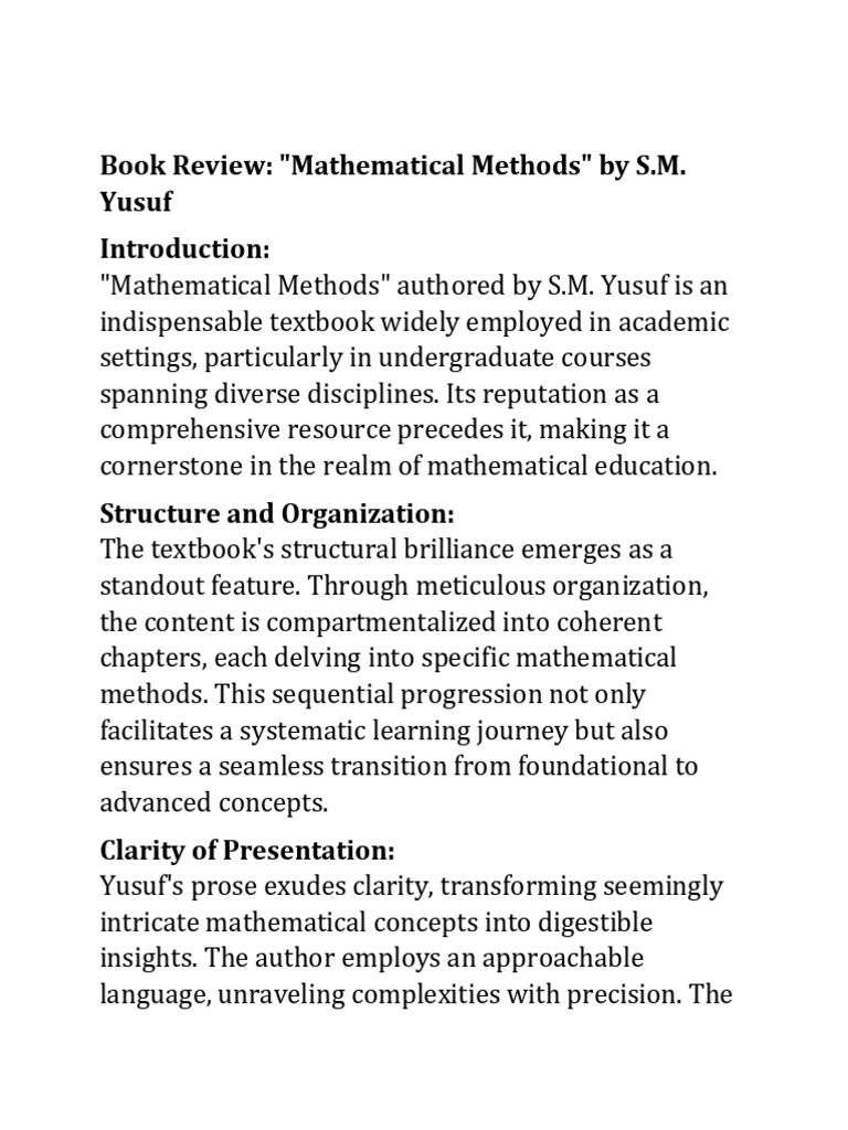 Book Review Mathematical Methods by S | PDF | Mathematics | Pedagogy