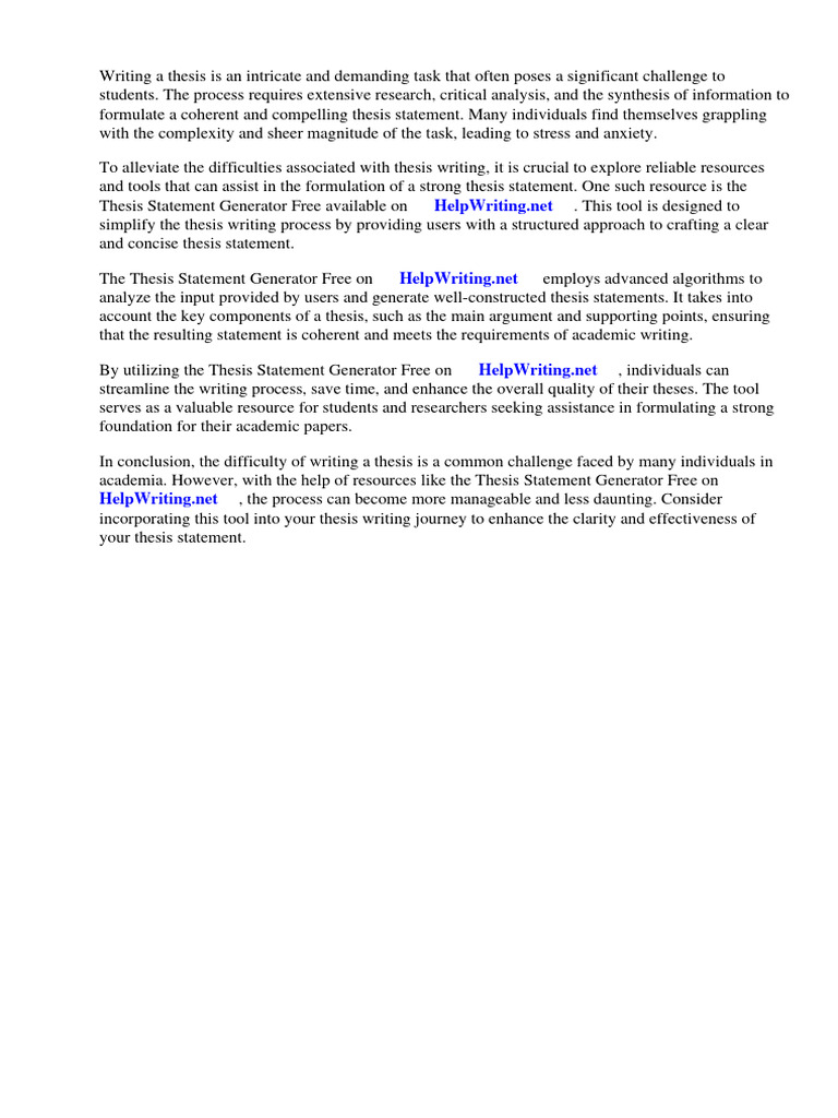 Thesis Statement Generator Free | PDF | Thesis | Essays