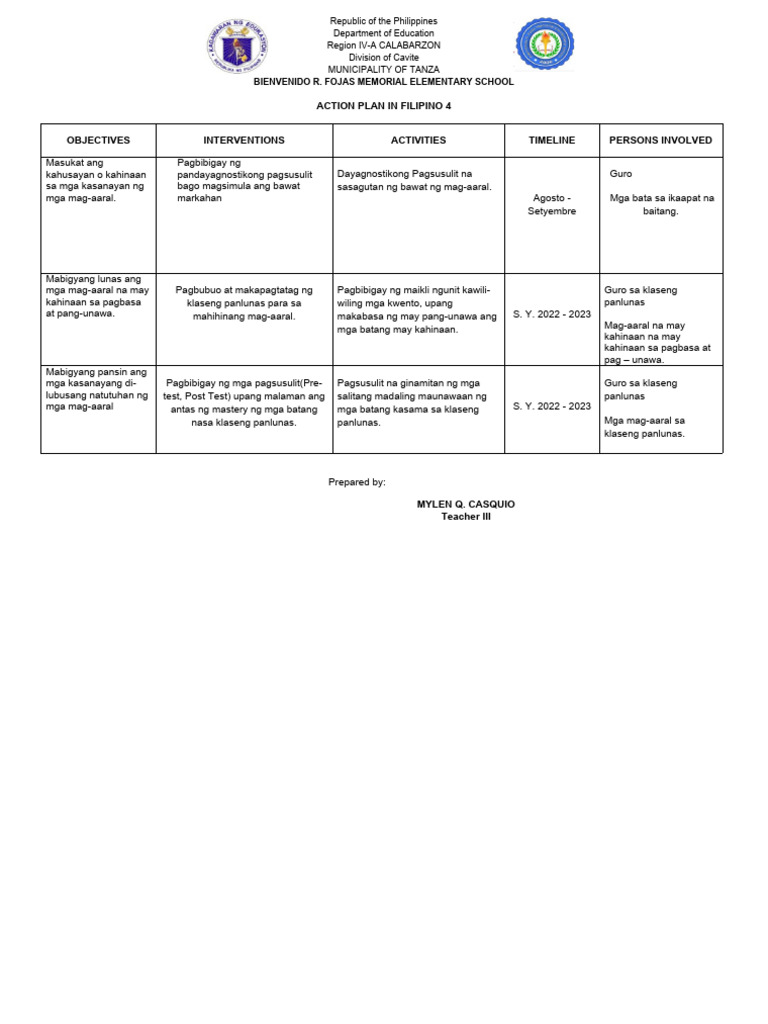 Action Plan in Filipino | PDF