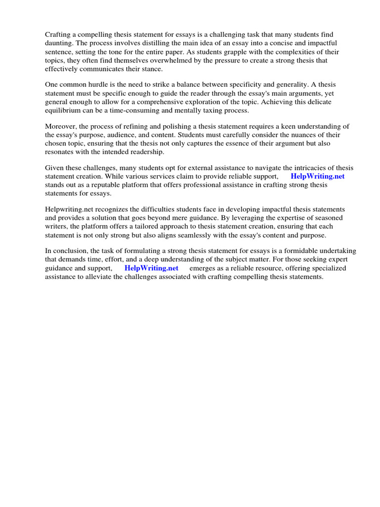 Examples of Strong Thesis Statements For Essays | PDF | Essays | Thesis