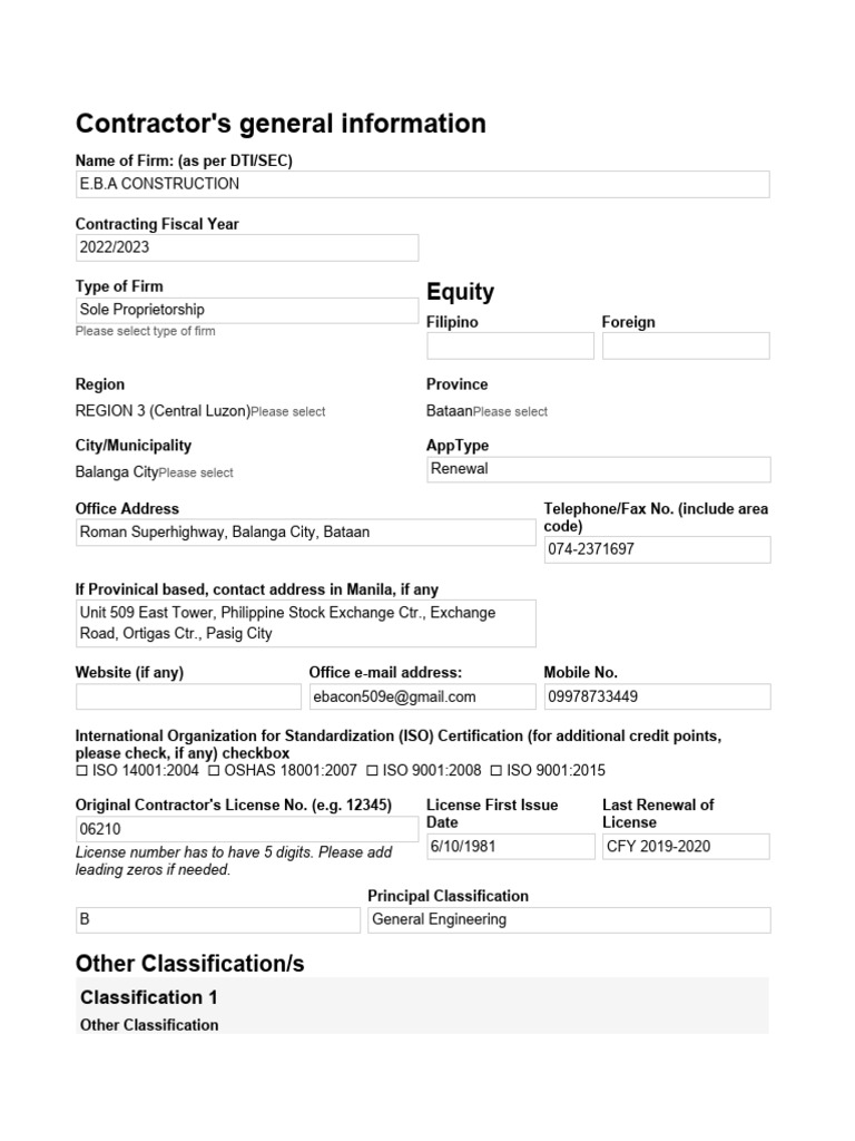 Contractor's General Information - 6023 | PDF | Sewage Treatment