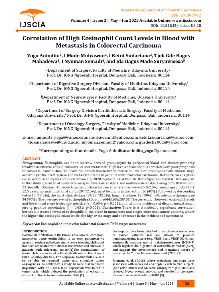 Volume4 Issue3 May Jun No.450 426 432 | PDF | Metastasis | Colorectal Cancer