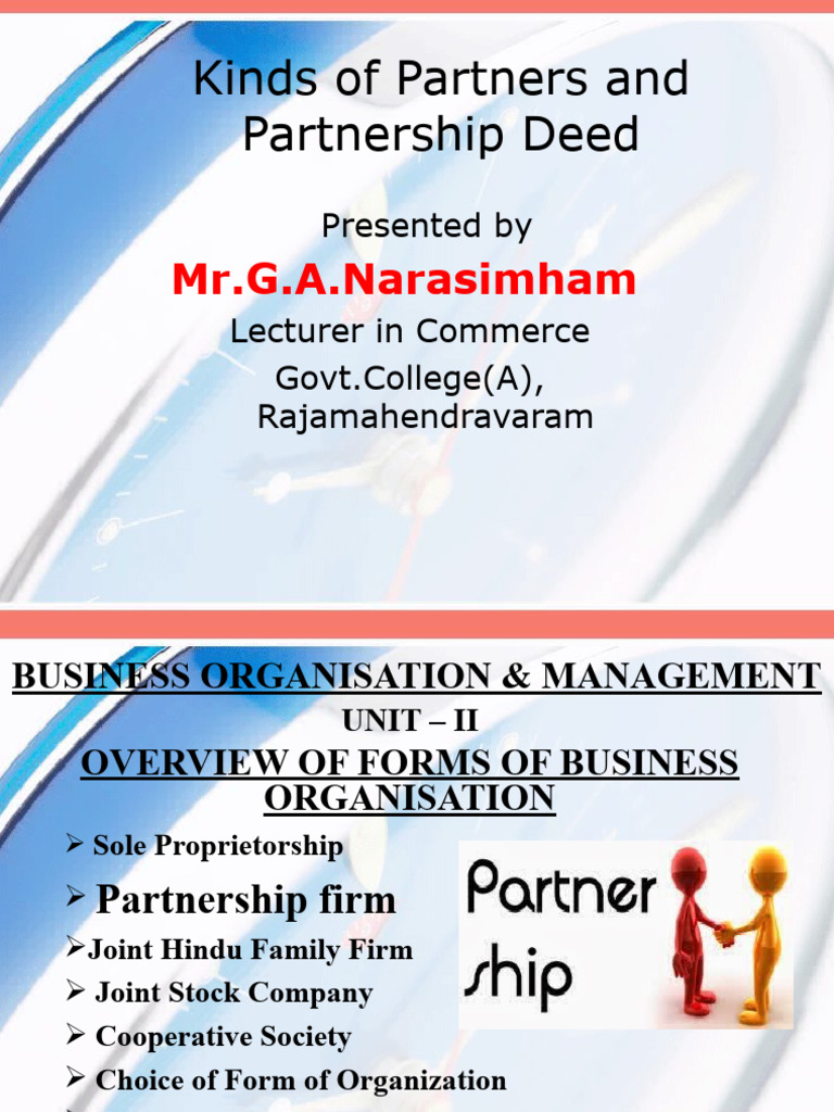 Types of Partners and Deed Overview | PDF | Partnership | Financial ...