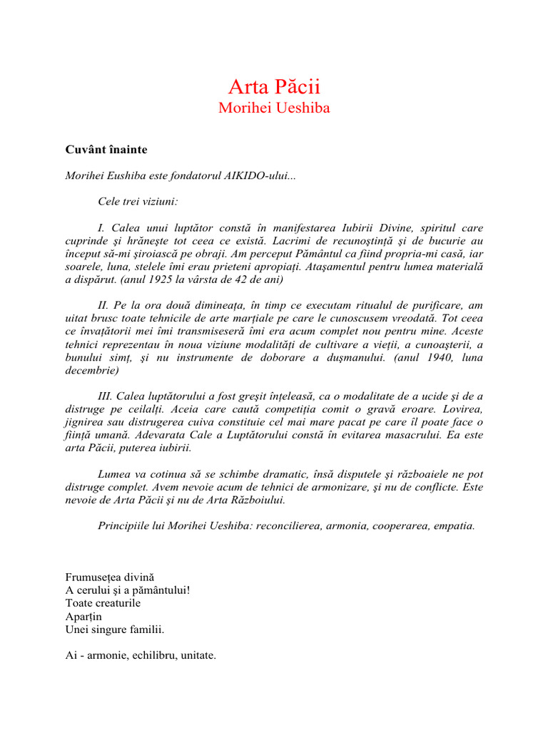 Arta Pacii-Morihei Ueshiba | PDF | Business