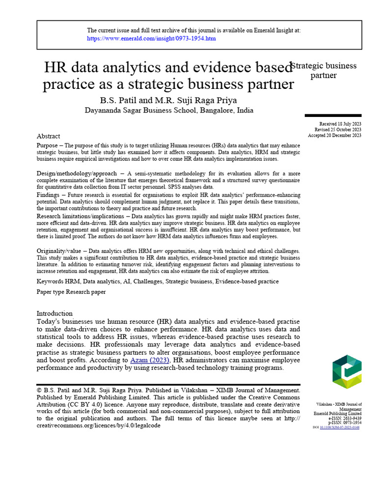 HR data analytics and evidence based practice as a strategic business ...