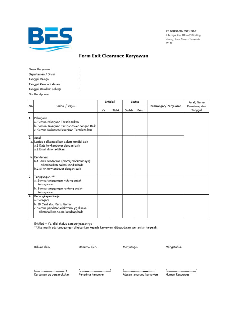 Exit Clearance Bes 2023 | PDF