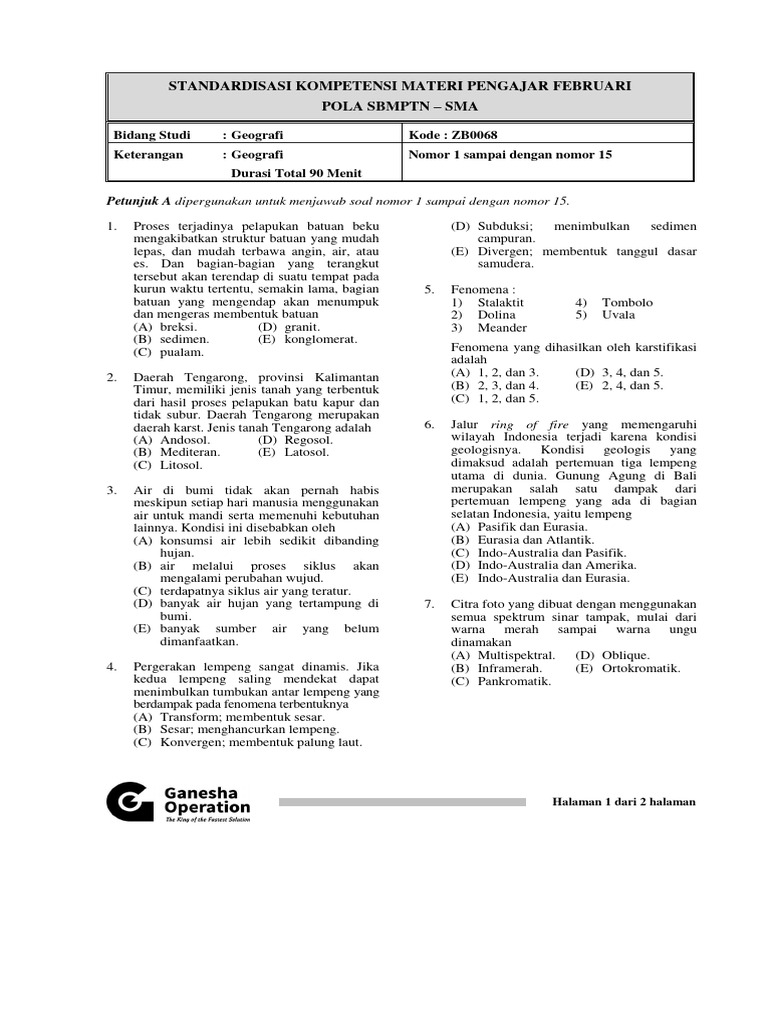 Contoh Utbk Geo | PDF | Ilmu Sosial | Perjalanan