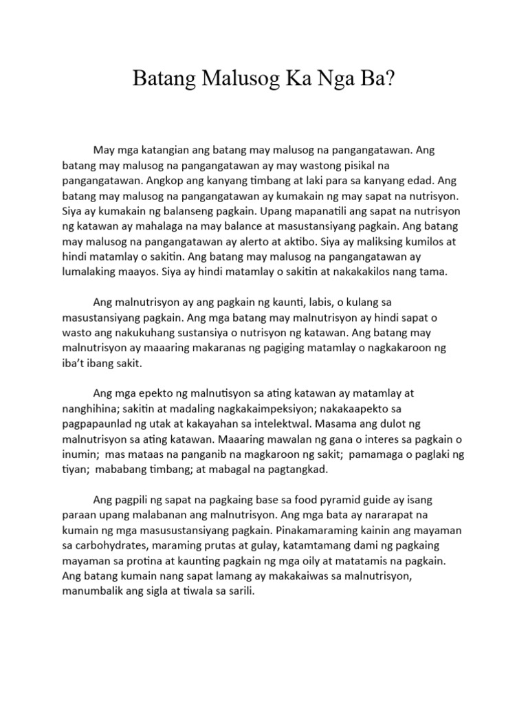 Batang Malusog Ka Nga Ba | PDF
