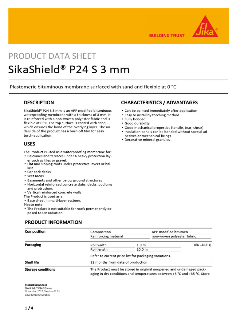 sikashield-p24-s3mm | PDF | Concrete | Roof