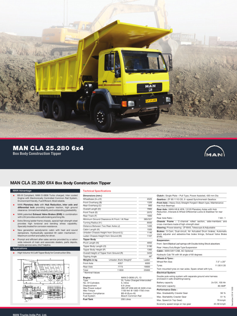 Man Cla 25 280 6x4 Box Body Construction Tipper | PDF