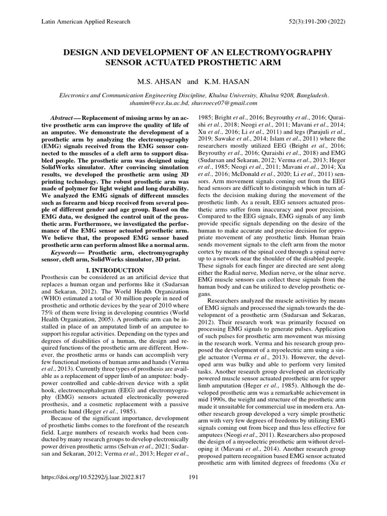 Design and Development of an Electromyography Sens | PDF | Prosthesis | Electromyography