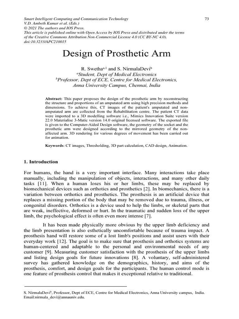 Prosthetic Arm Design for Engineers | PDF | Prosthesis | Ct Scan