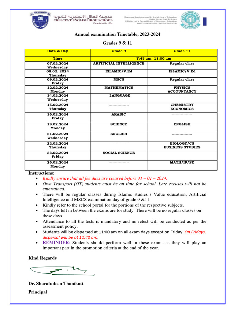 GR 9 11 Timetable | PDF