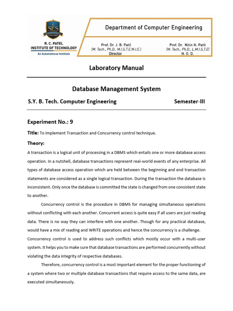 Transaction and Concurrency Control in DBMS | PDF | Business | Computers