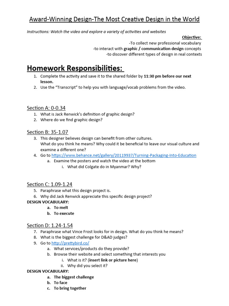 Award Winning Design - Homework Activity | PDF | Design | Cognition
