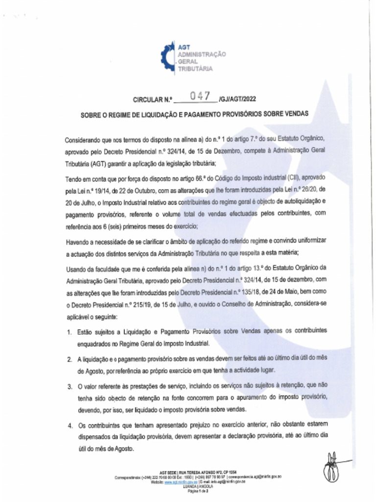 Circular Nº047 - GJ - AGT - 2022 | PDF