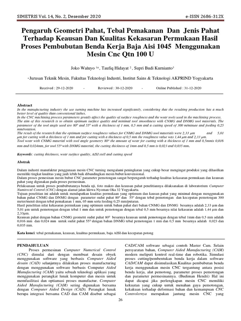 Pengaruh Geometri Pahat pada Keausan CNC | PDF | Teknologi & Rekayasa