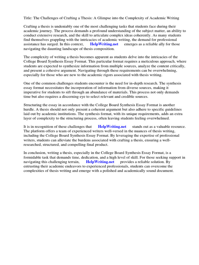 College Board Synthesis Essay Format | PDF