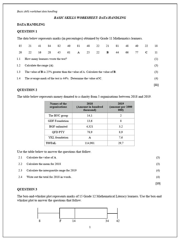 Basic Skills Worksheet Data Handling | PDF