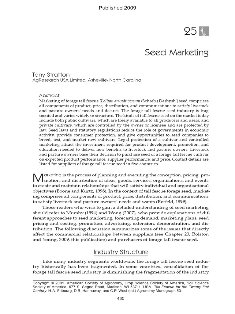 Seed Marketing by Tony Stratton | PDF | Cultivar | Marketing