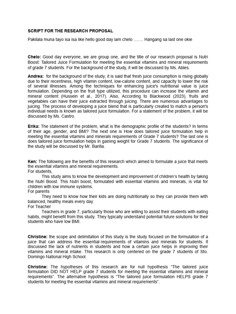 Script For The Research Proposal | PDF | Malnutrition | Micronutrient