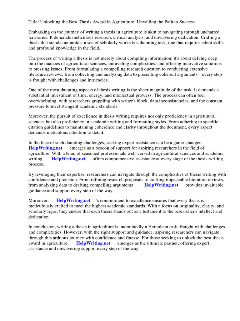 Best Thesis Award in Agriculture | PDF | Agriculture | Thesis