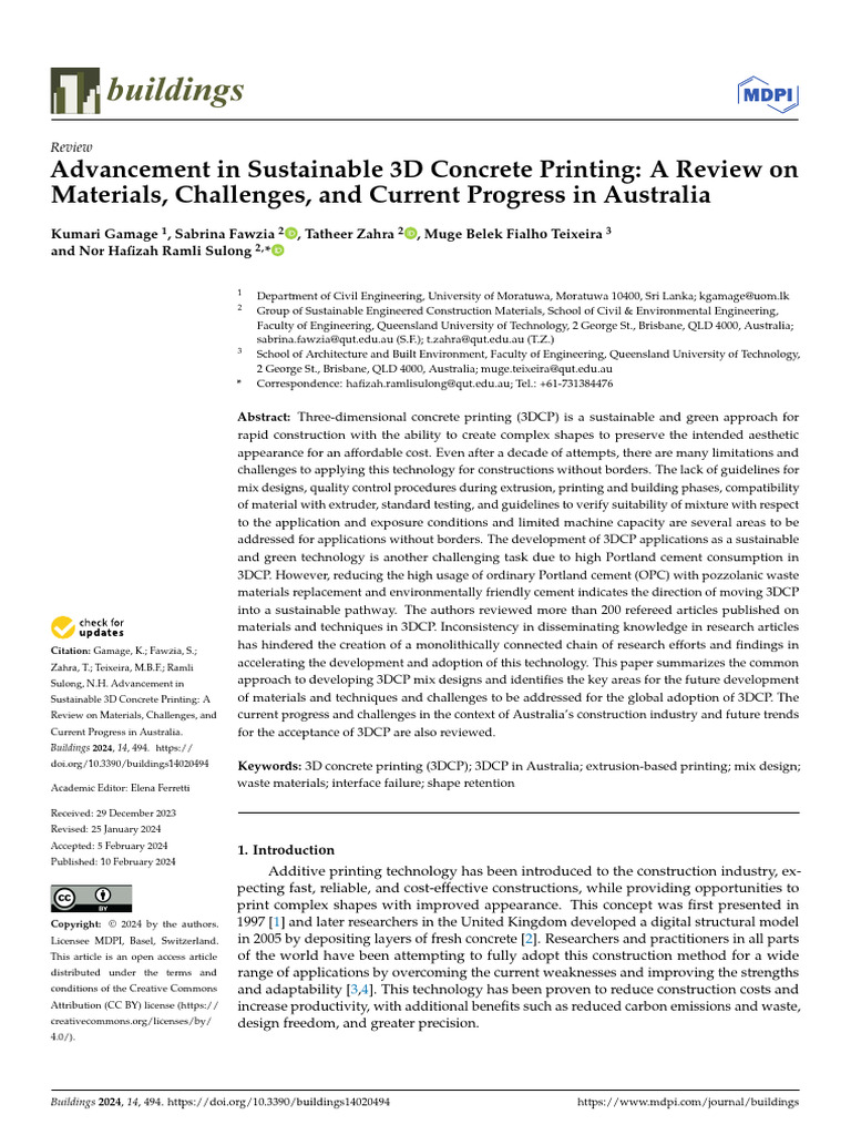 3DCP Buildings 14 00494 v2 | PDF | Building Materials | Secondary Sector Of The Economy