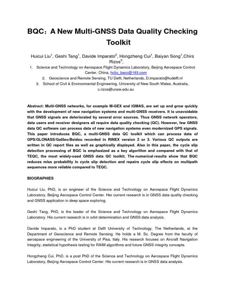 BQC A New Multi-GNSS Data Quality Checking Toolkit | PDF