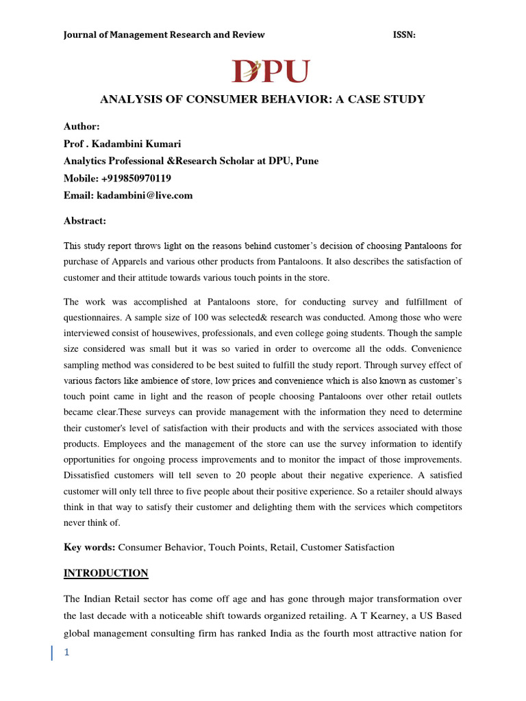 Analysis of Consumer Behavior: A Case Study | PDF | Survey Methodology | Retail