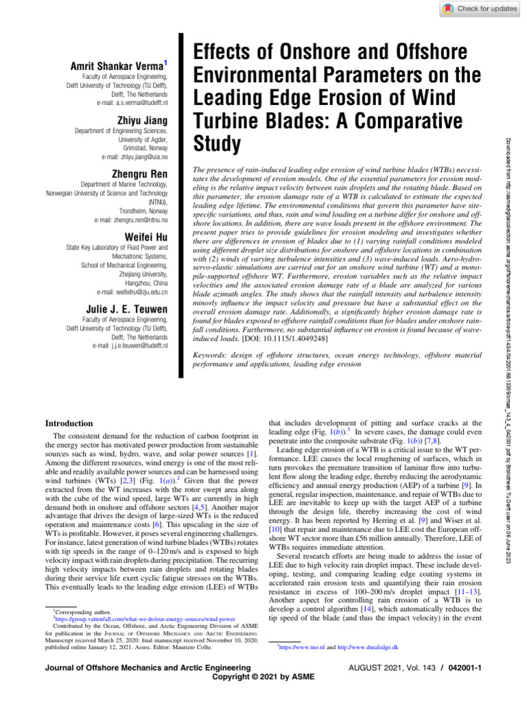 Effects of Onshore and Offshore Enviornmental Parameters On The Leading ...