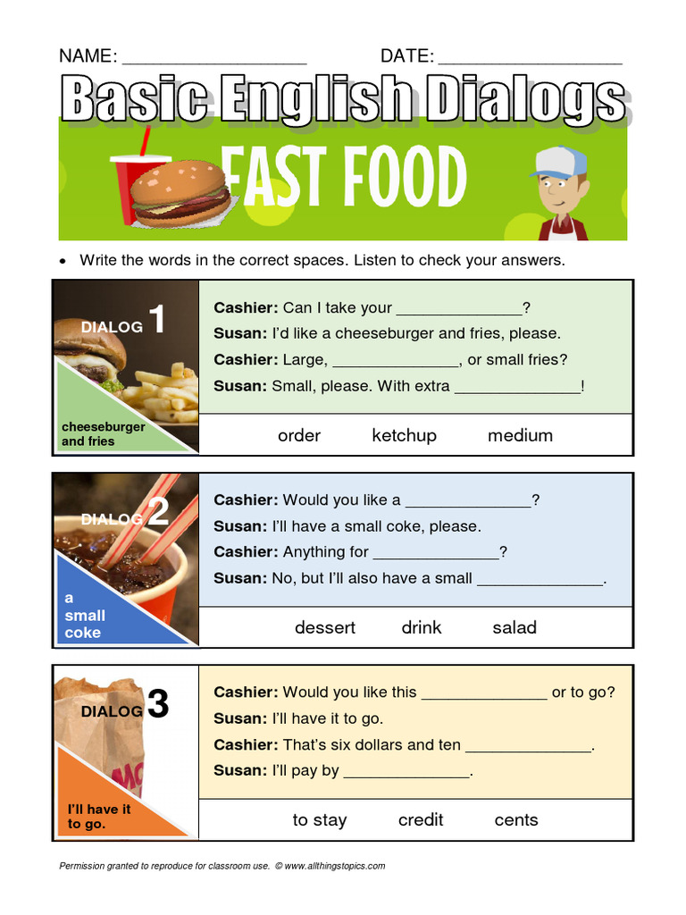 Basic English Dialogs Fastfood | PDF | Human Communication | Learning