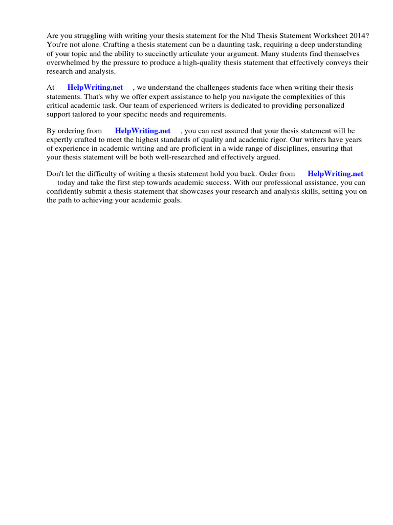 NHD Thesis Statement Worksheet 2014 | PDF | Worksheet | Thesis