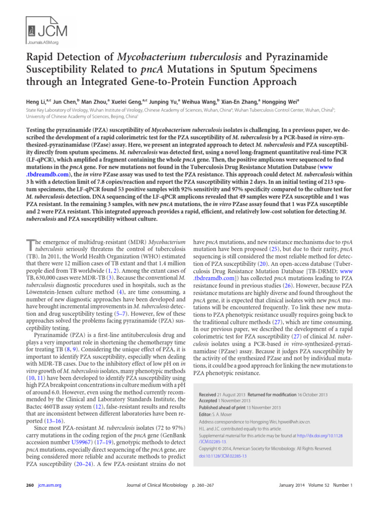 Rapid Detection of Mycobacterium Tuberculosis and Pyrazinamide ...