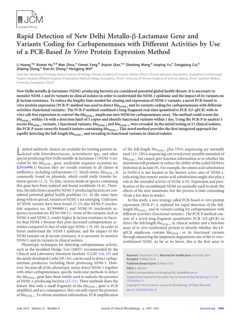 Rapid Detection of New Delhi Metallo-beta-Lactamase Gene and Variants ... Rapid Detection of New Delhi Metallo-beta-Lactamase Gene and Variants ...