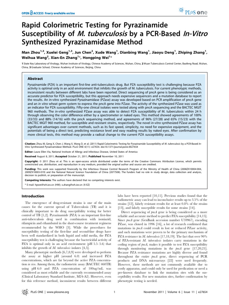 Rapid Colorimetric Testing For Pyrazinamide Susceptibility of M ...