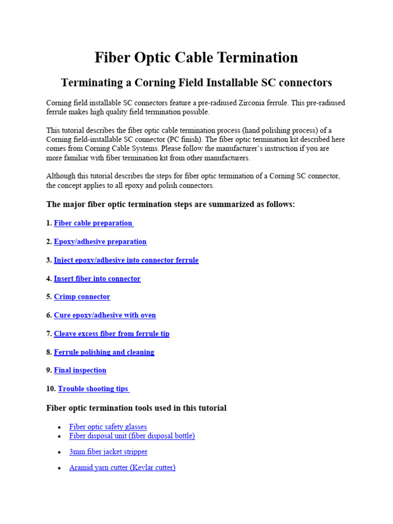 Fiber Optic Termination Guide | PDF | Optical Fiber | Electrical Connector