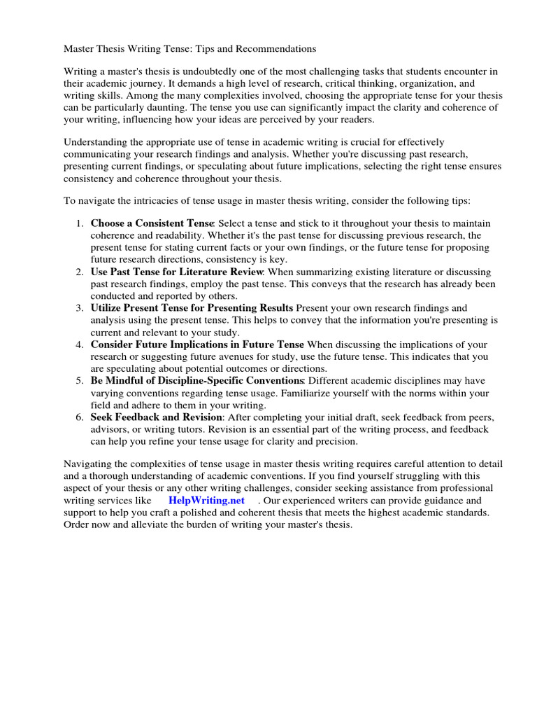 Master Thesis Writing Tense | PDF | Thesis | Grammatical Tense