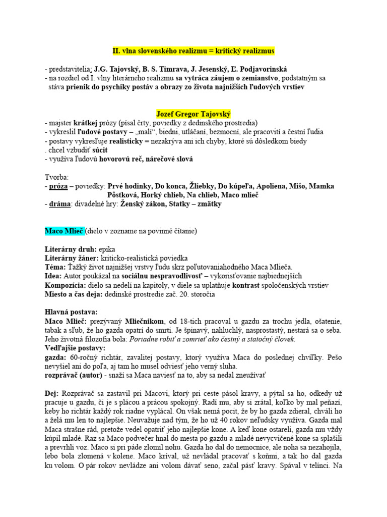 Poznã¡mky LIT 3 Roä Nã K SPS 2 | PDF