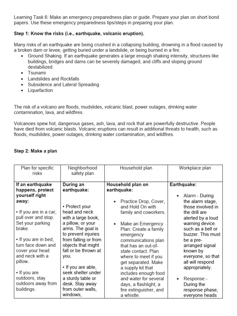 An Emergency Preparedness Plan or Guide | PDF | Earthquakes | Volcano