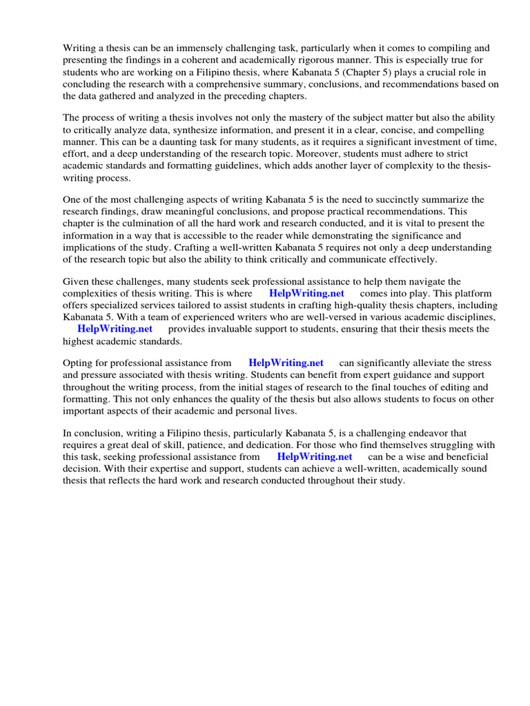 Filipino Thesis Sample Kabanata 5 | PDF