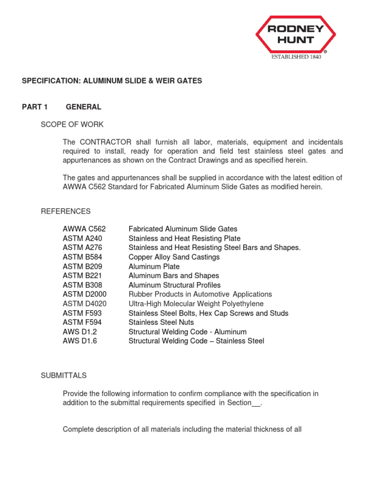 Aluminum Weir Gate Specification | PDF