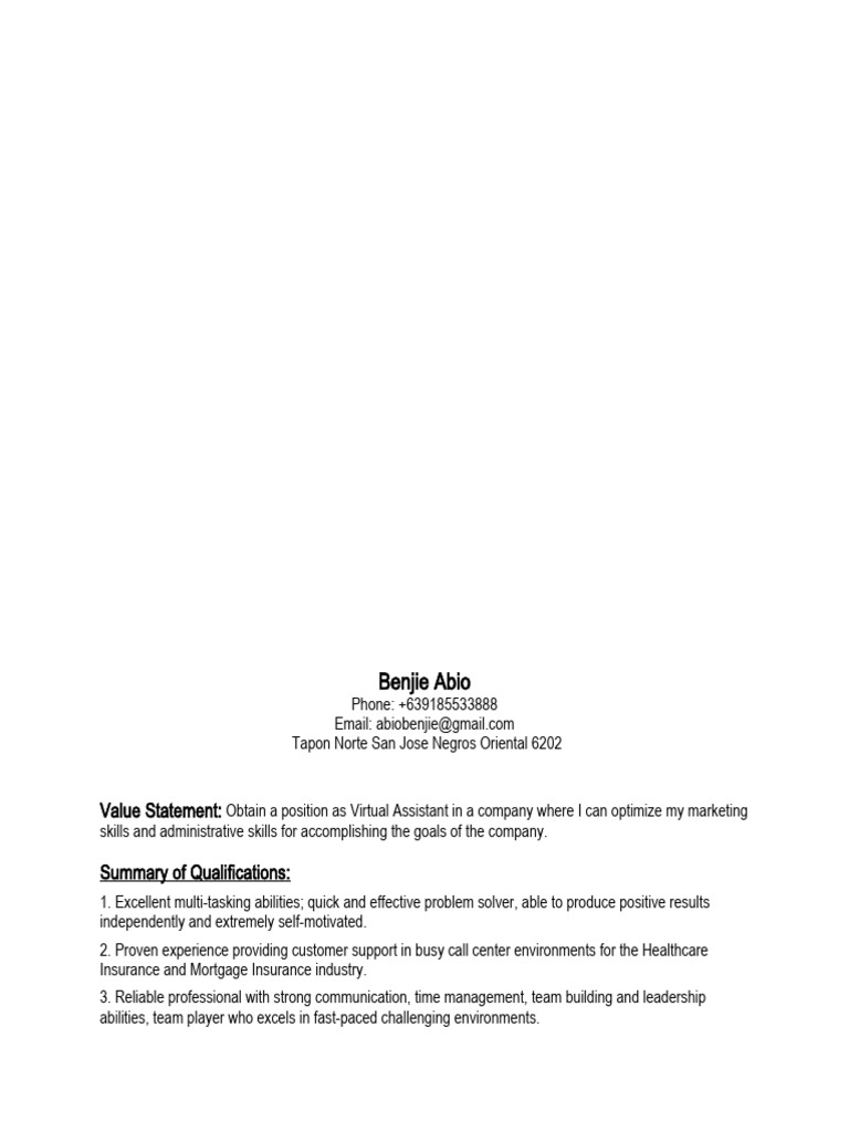 GVA CV Template | PDF | Home Insurance | Customer Relationship Management