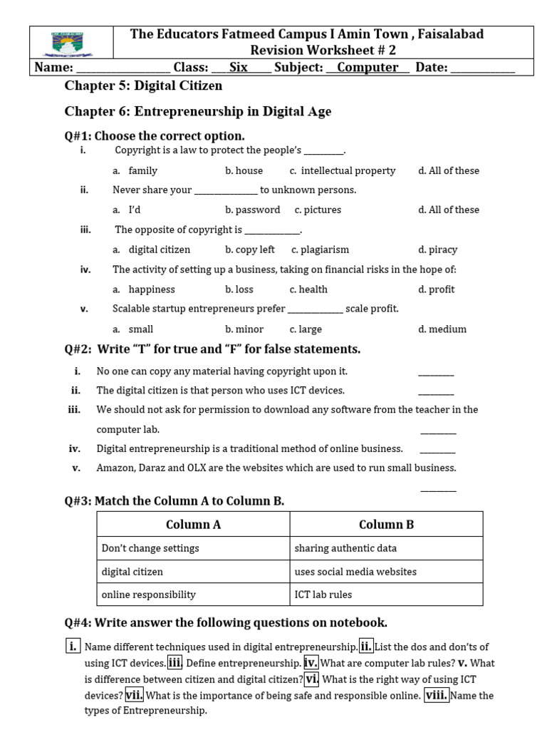 6 Comp Revision Worksheet 1, 2 | PDF | Business