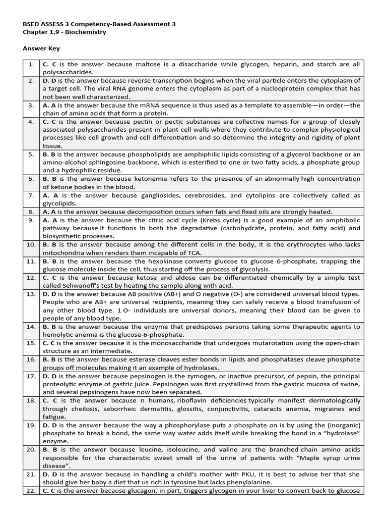 Biochemistry Answer Key | Download Free PDF | Diet & Nutrition | Chemistry