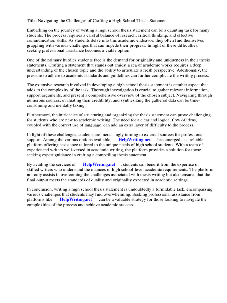 Example High School Thesis Statement | PDF | Essays | Thesis